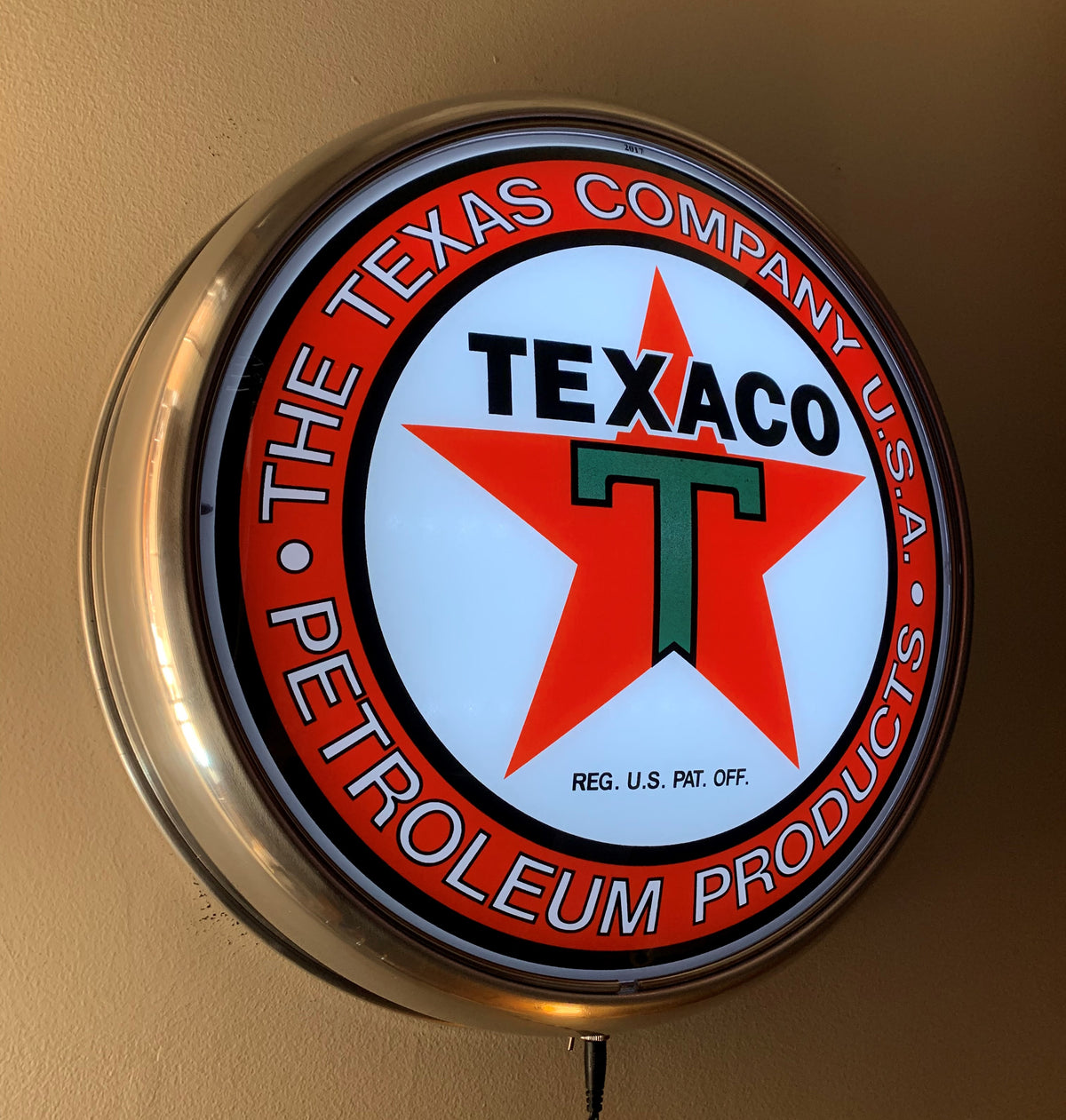 TEXACO COMPANY USA PETROLEUM PRODUCTS GAS PUMP GLOBE FACE ALUMINUM WAL ...